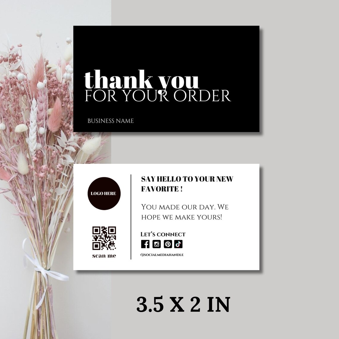 Monochrome Thank You Card: Editable Small Business Note (digital ...