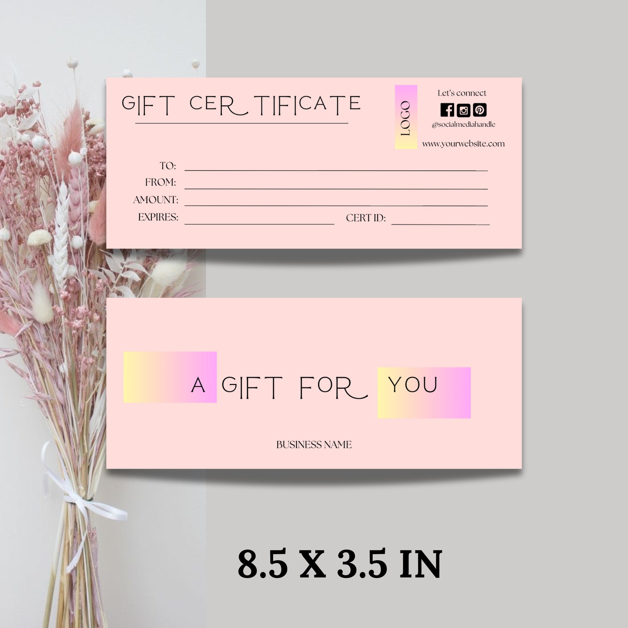 Editable Gift Certificate Template Pink Printable Voucher Gift Card DIY ...