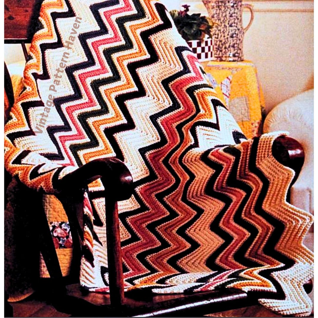 Vintage Zig Zag Afghan Crochet Pattern, Zig Zag Blanket, Easy Crochet ...