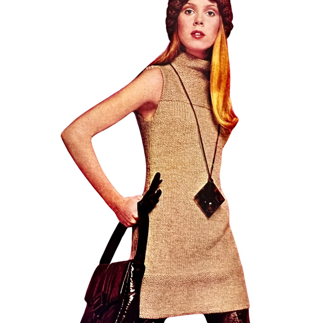 Easy-knit Retro Shift Dress Pattern Vintage 1970s Slimline Design ...