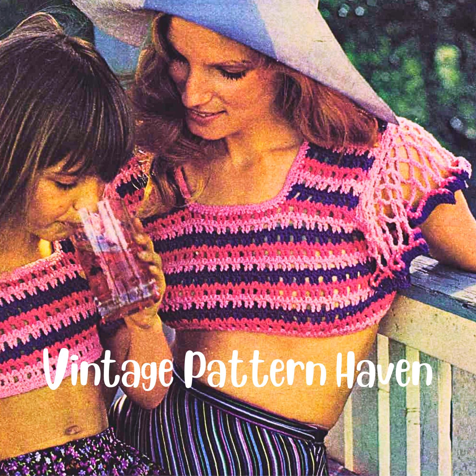 1970s Crochet Crop Top Pattern PDF – Striped Midriff Top for Women ...