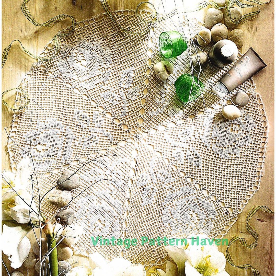 Vintage Rose Doily Crochet Pattern PDF | Round Filet Crochet Design ...