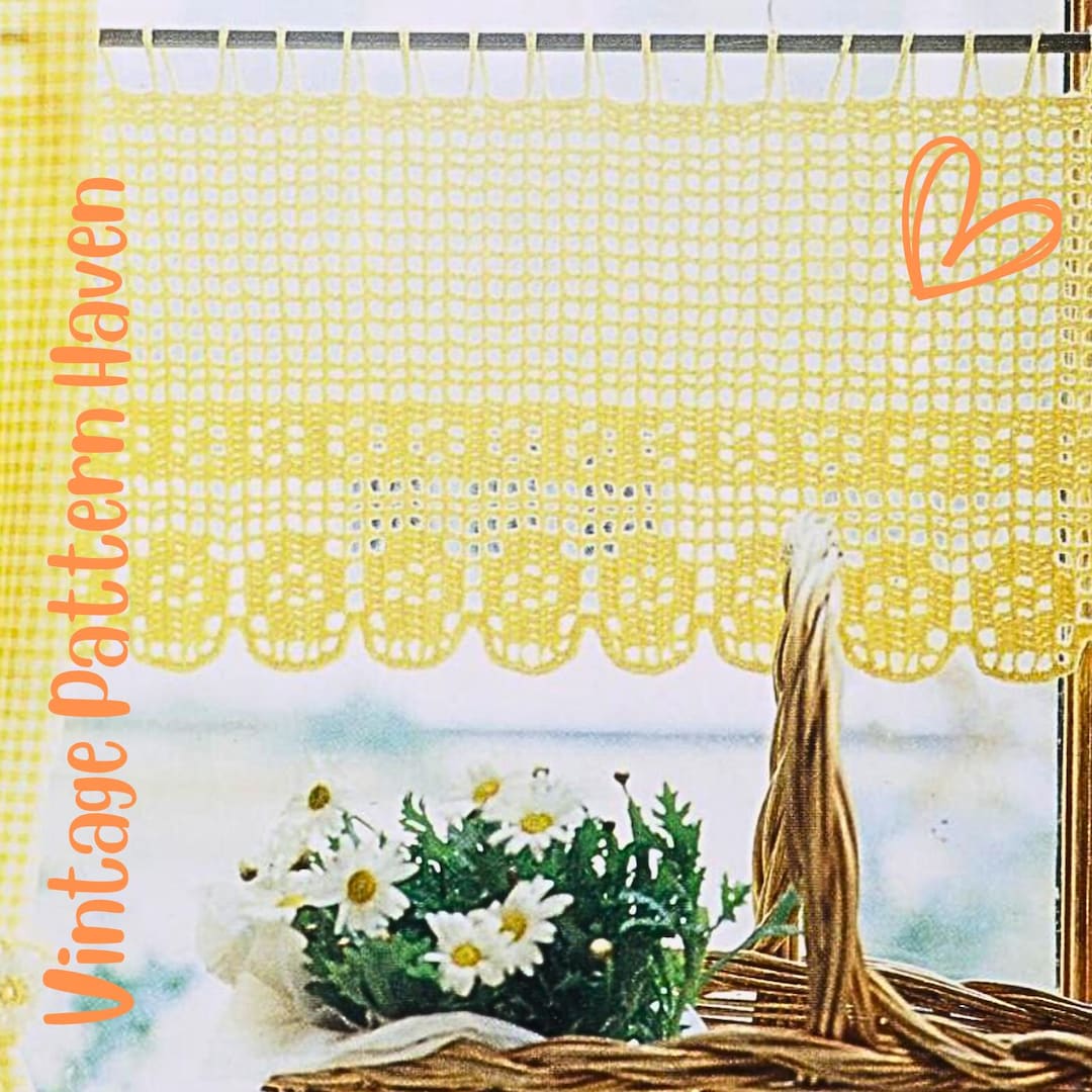 Vintage Crochet Valance Pattern – Filet Lace Café Curtain, DIY Window ...