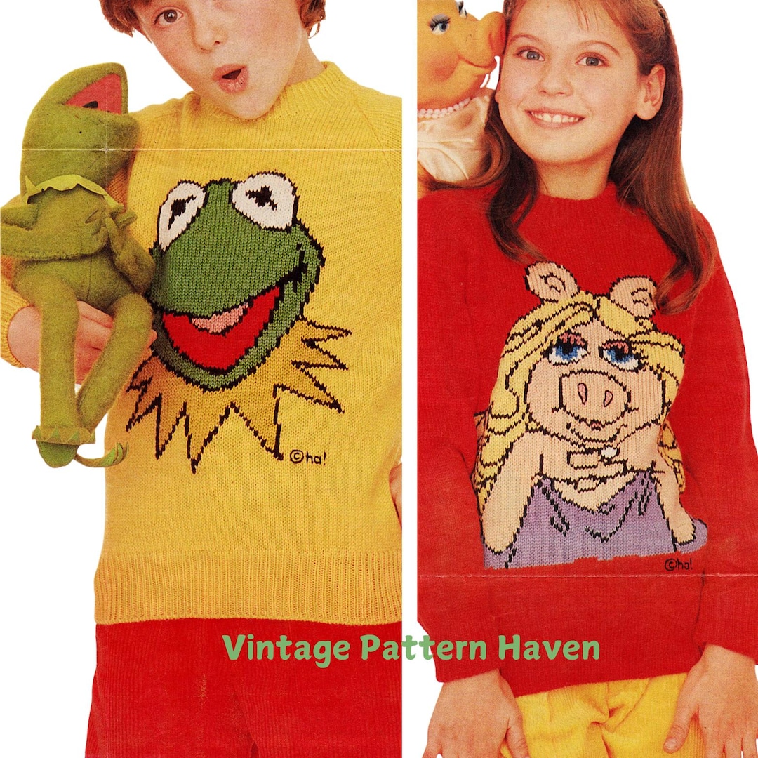 Vintage Muppet Sweater Knitting Pattern – Miss Piggy & Kermit Intarsia ...