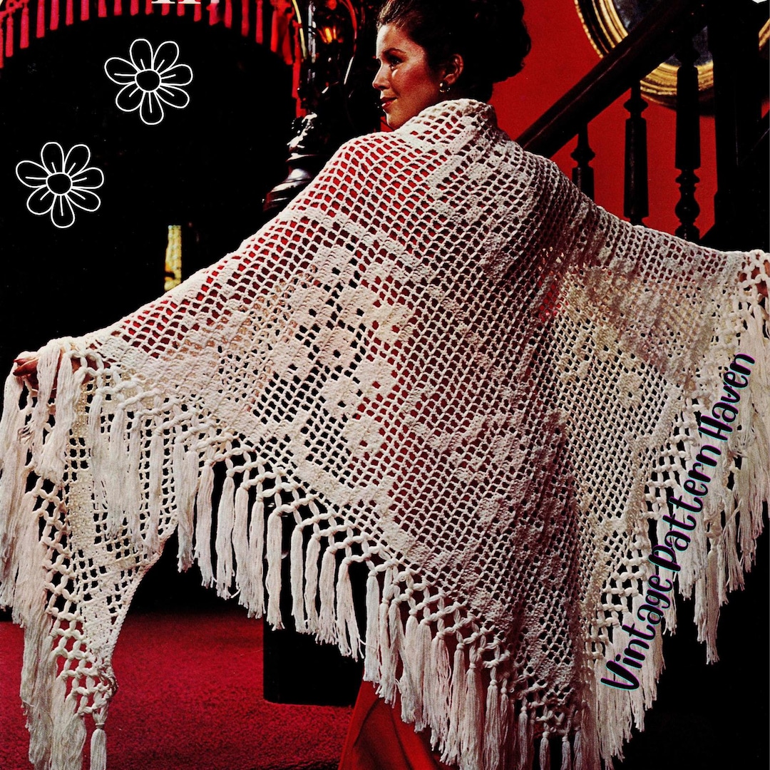 1970s Filet Crochet Shawl Pattern PDF – Boho Festival Wrap – Elegant ...