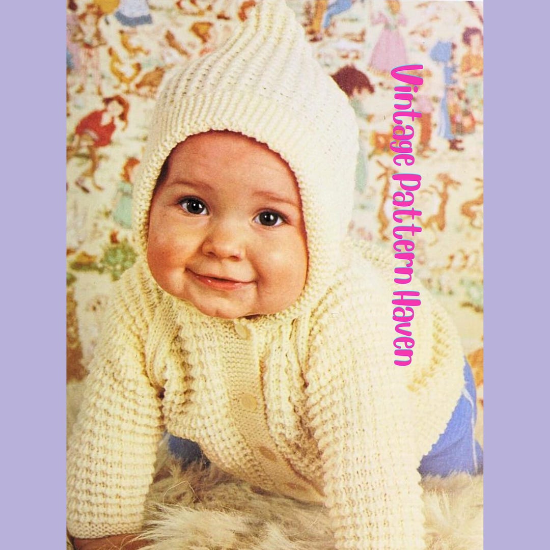 Vintage Baby Pram Jacket Knitting Pattern | Hooded Baby Coat PDF | Easy ...