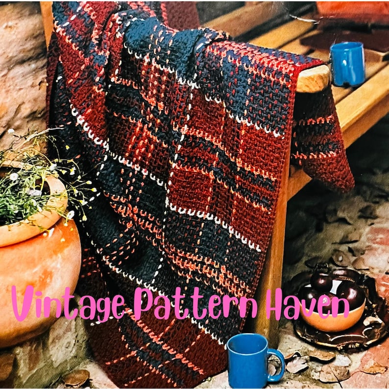 Vintage Crochet Blanket Pattern – 1980s Tartan Plaid Design, Cozy Retro ...