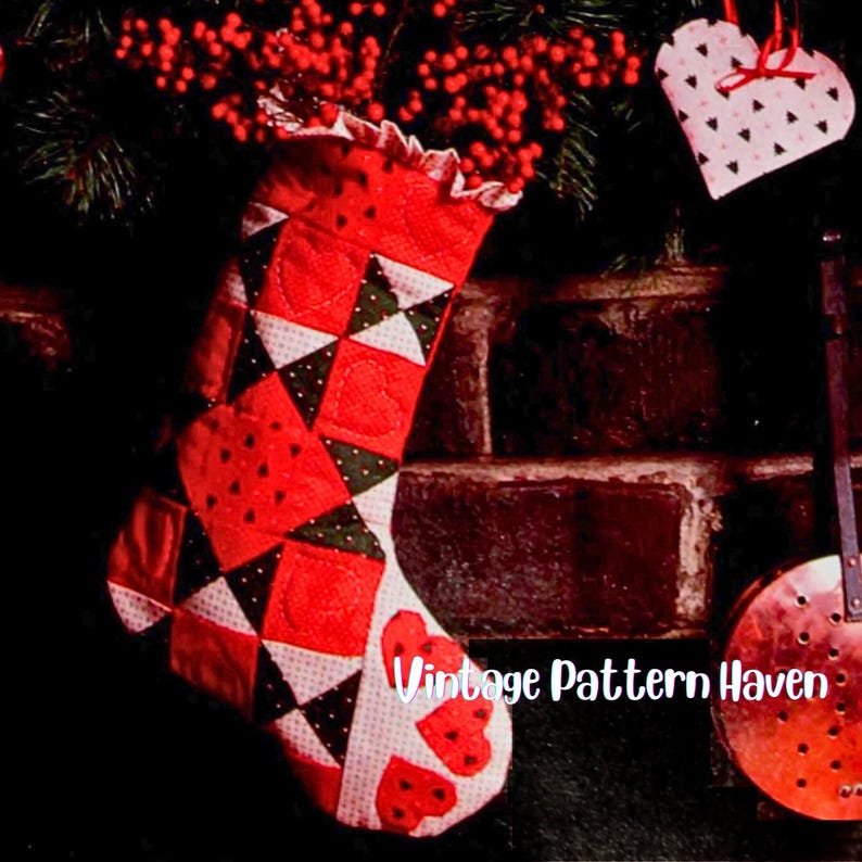 Patchwork Christmas Stocking Pattern • Quilted Ohio Star and Heart ...