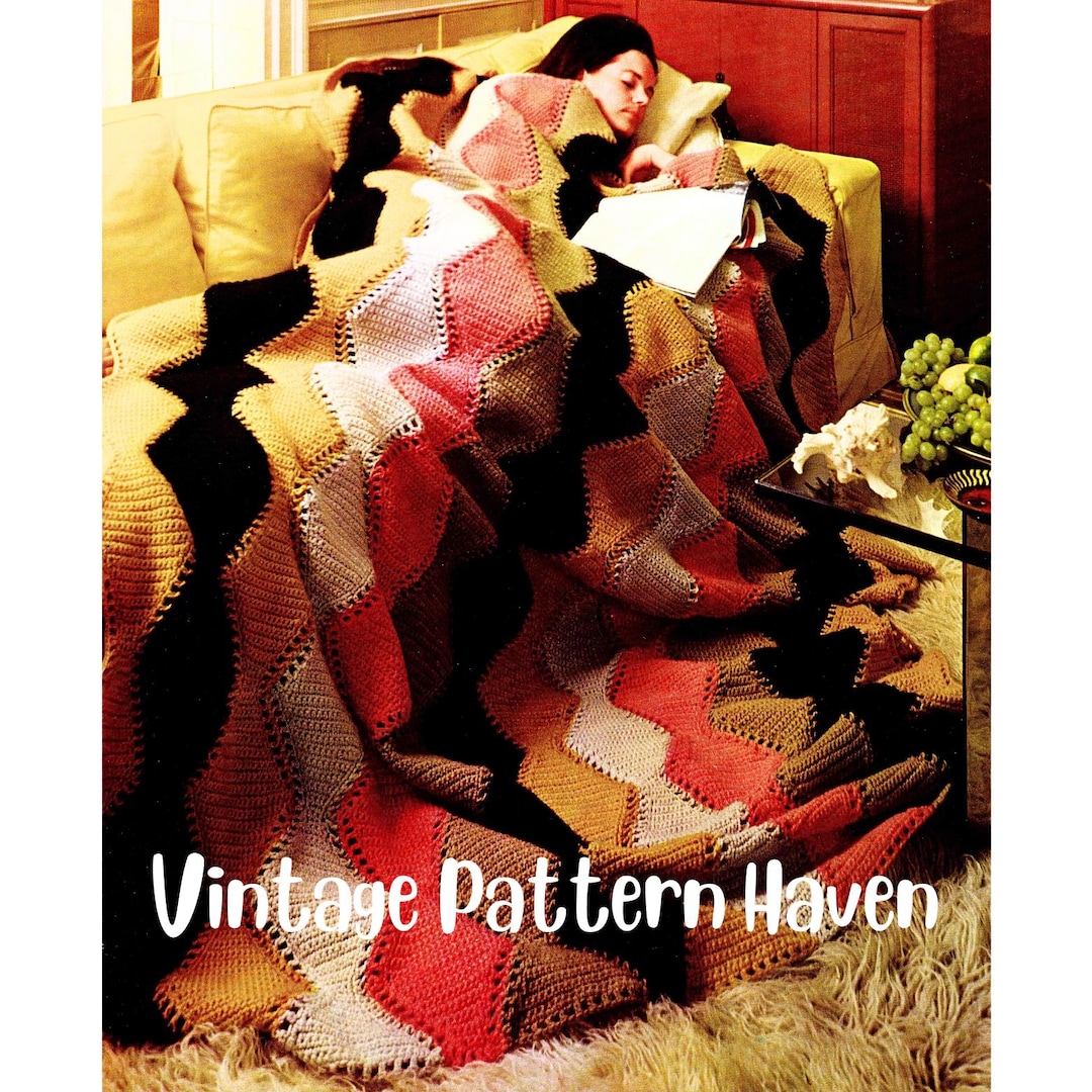 Vintage Crochet Afghan Pattern | Rhombus Striped Blanket | Diamond ...