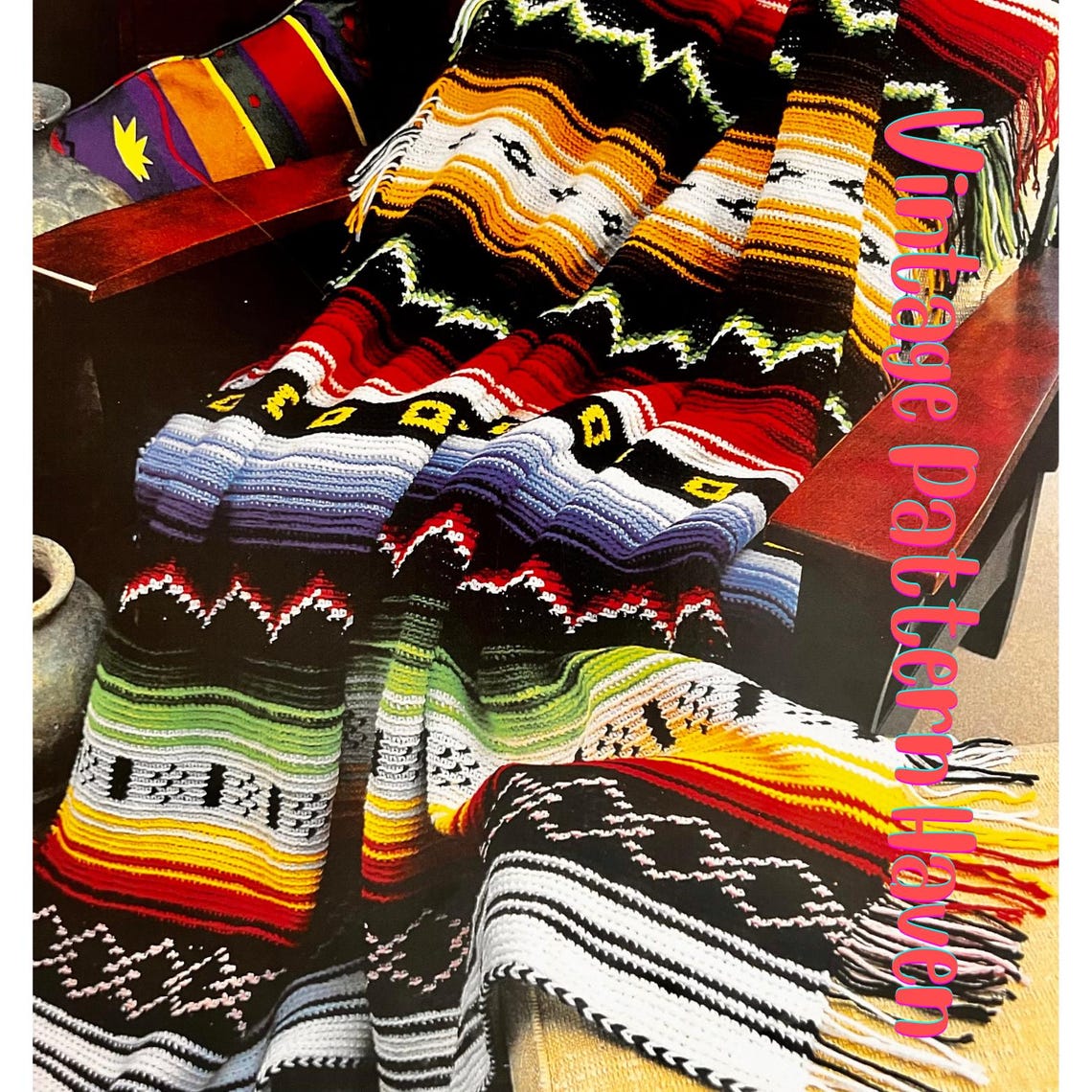 Southwestern Crochet Blanket Pattern – Vintage Throw Afghan – Bold ...