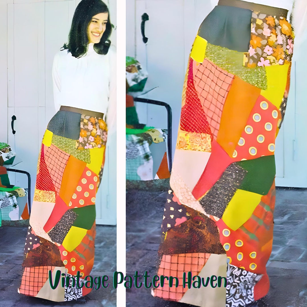 1970s Boho Patchwork Skirt Sewing Pattern PDF – One Size Vintage Wrap ...