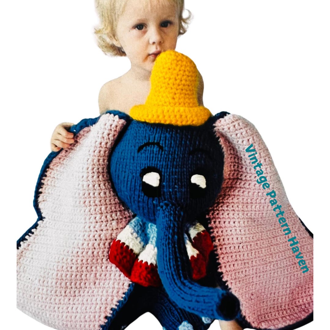 Vintage 1970s Knitting Pattern for Oversized Dumbo Bedtime Toy | Chunky ...