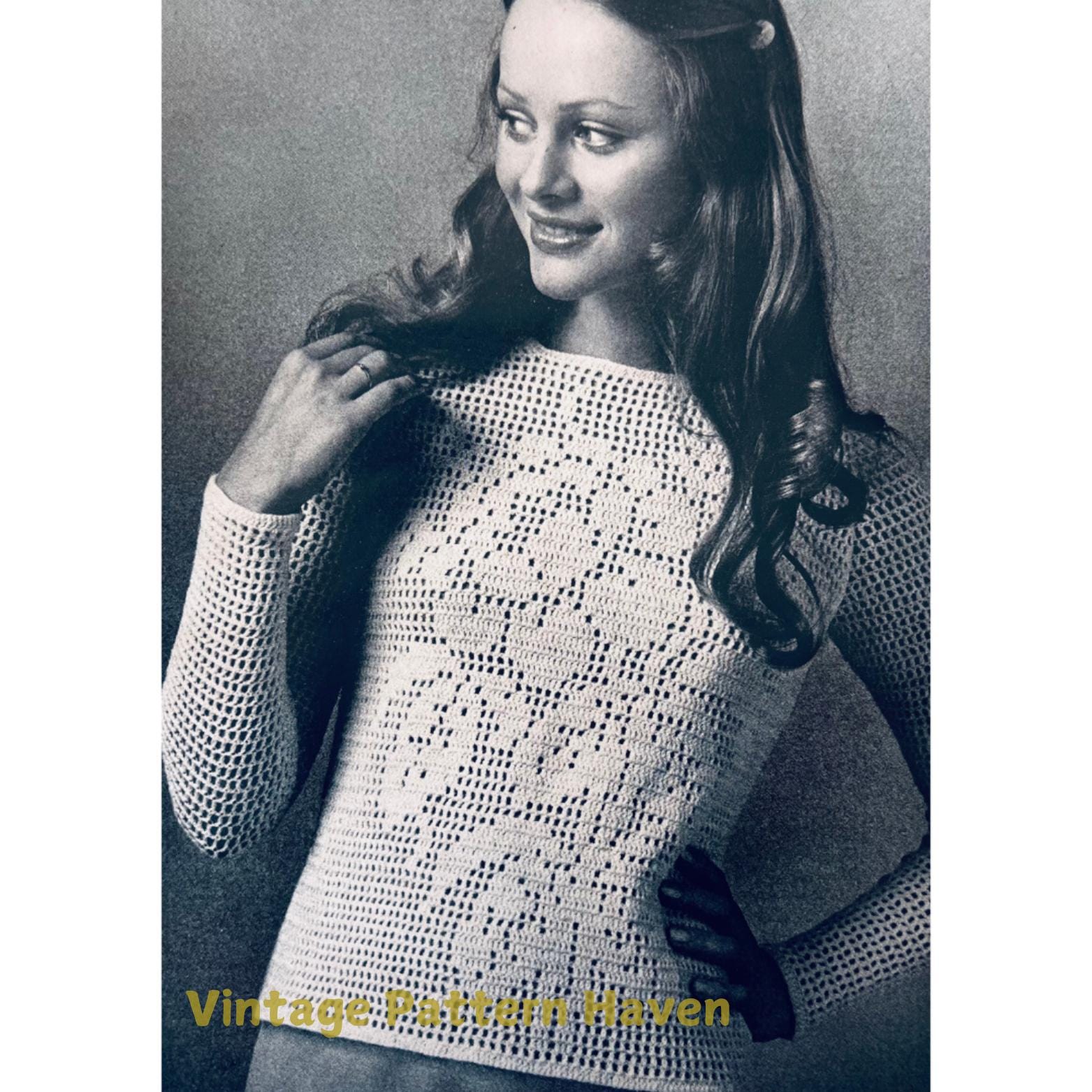 Vintage 1970s Crochet Pattern: Elegant White Rose Mesh Sweater, Sizes 8 ...