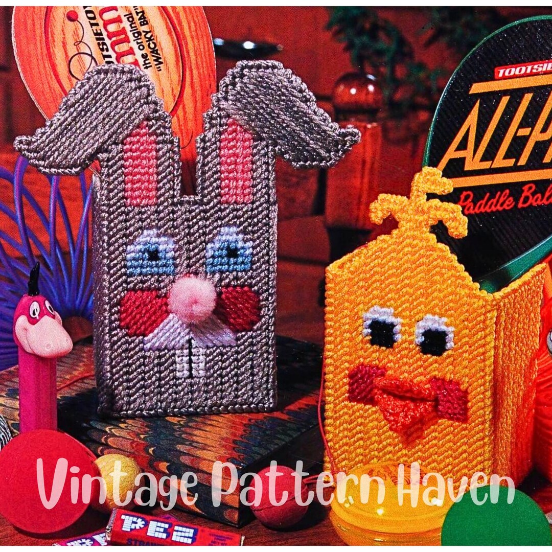 Bunny & Chick Easter Baskets Pattern – Vintage Plastic Canvas, DIY Egg ...