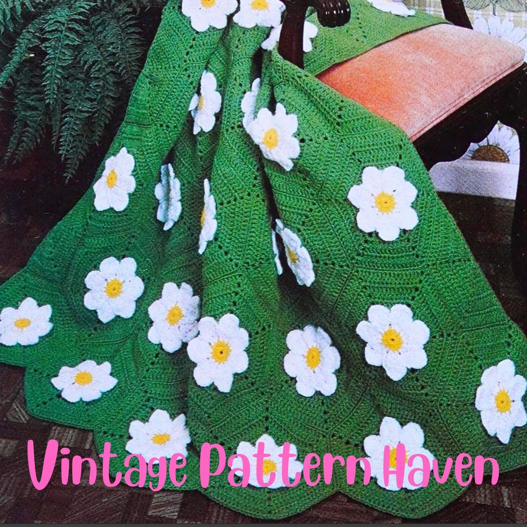 Vintage Daisy Afghan Crochet Pattern – Retro Granny Hexagon Blanket ...