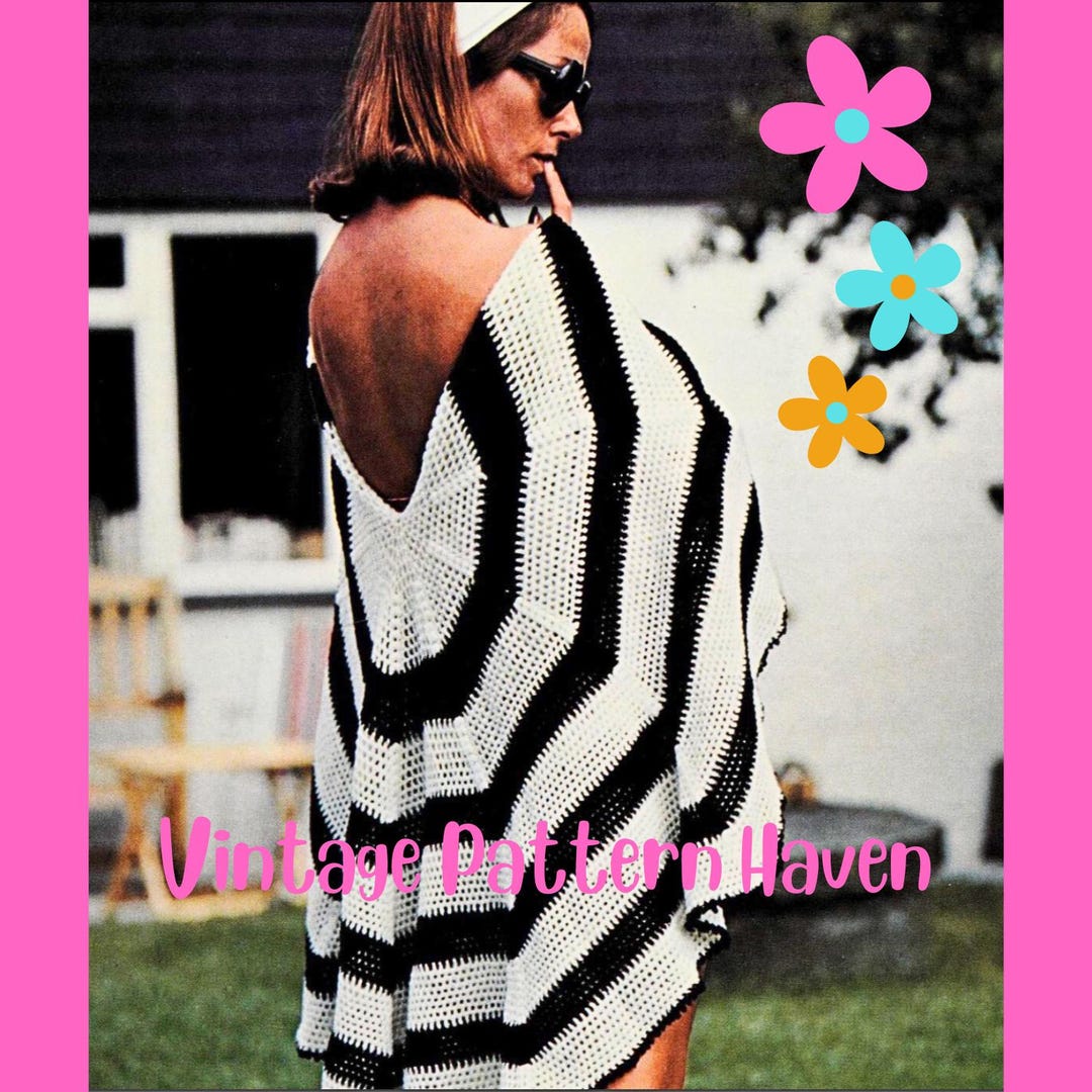 Vintage 1970s Crochet Shawl Pattern – Bold Striped Circular Wrap, Boho ...