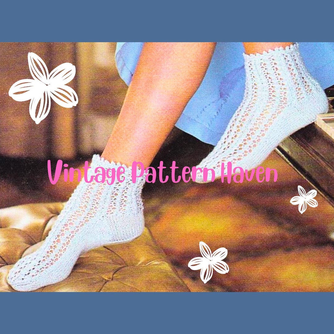 Vintage Lace Socks Knitting Pattern – Lacy Knit Socks With Picot Edge ...