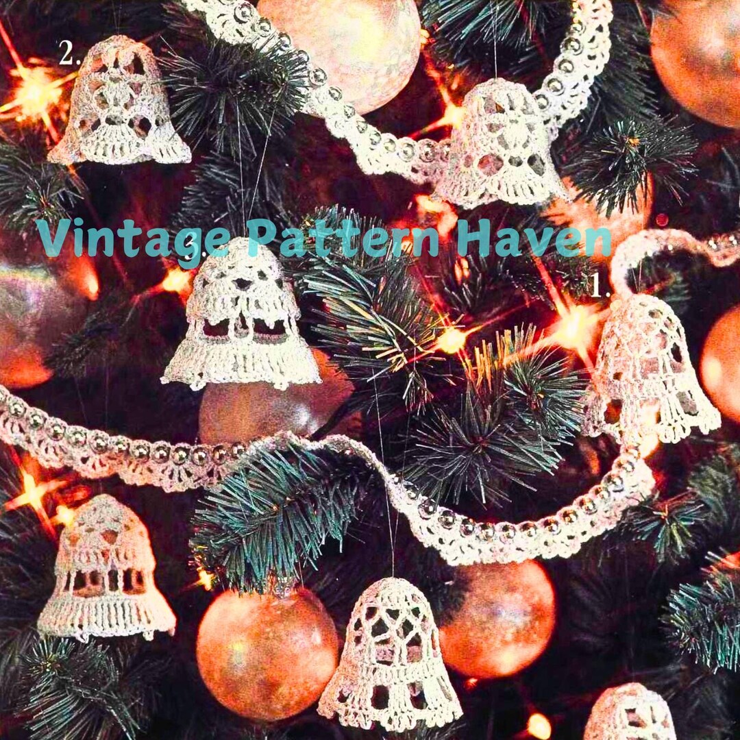 Vintage Crochet Pattern | Beaded Garland & Lacy Bell Ornaments ...