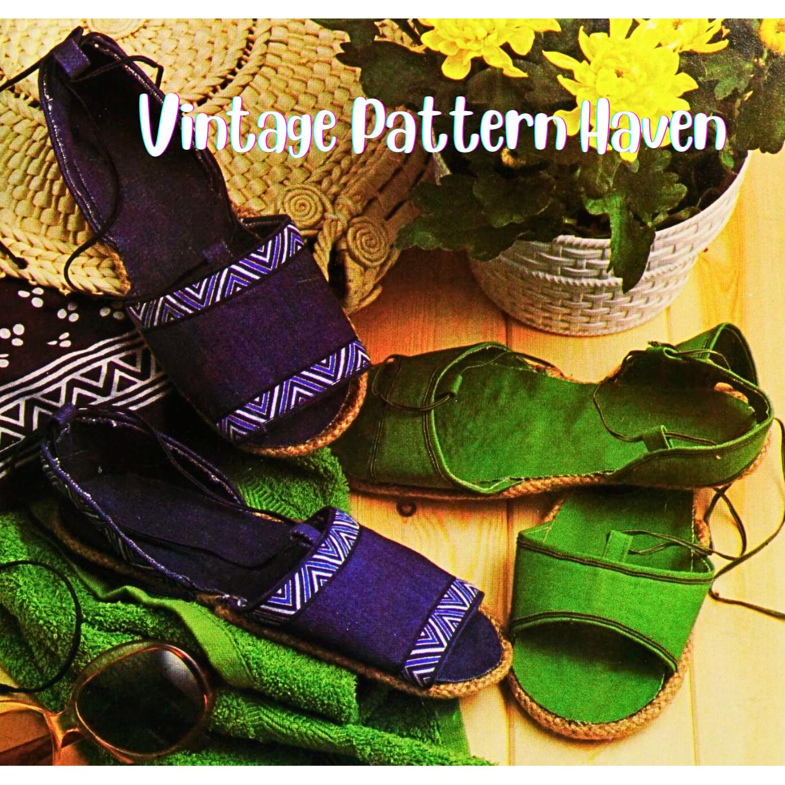 Vintage Rope Sole Sandals Sewing Pattern – 1970s Canvas Espadrille ...