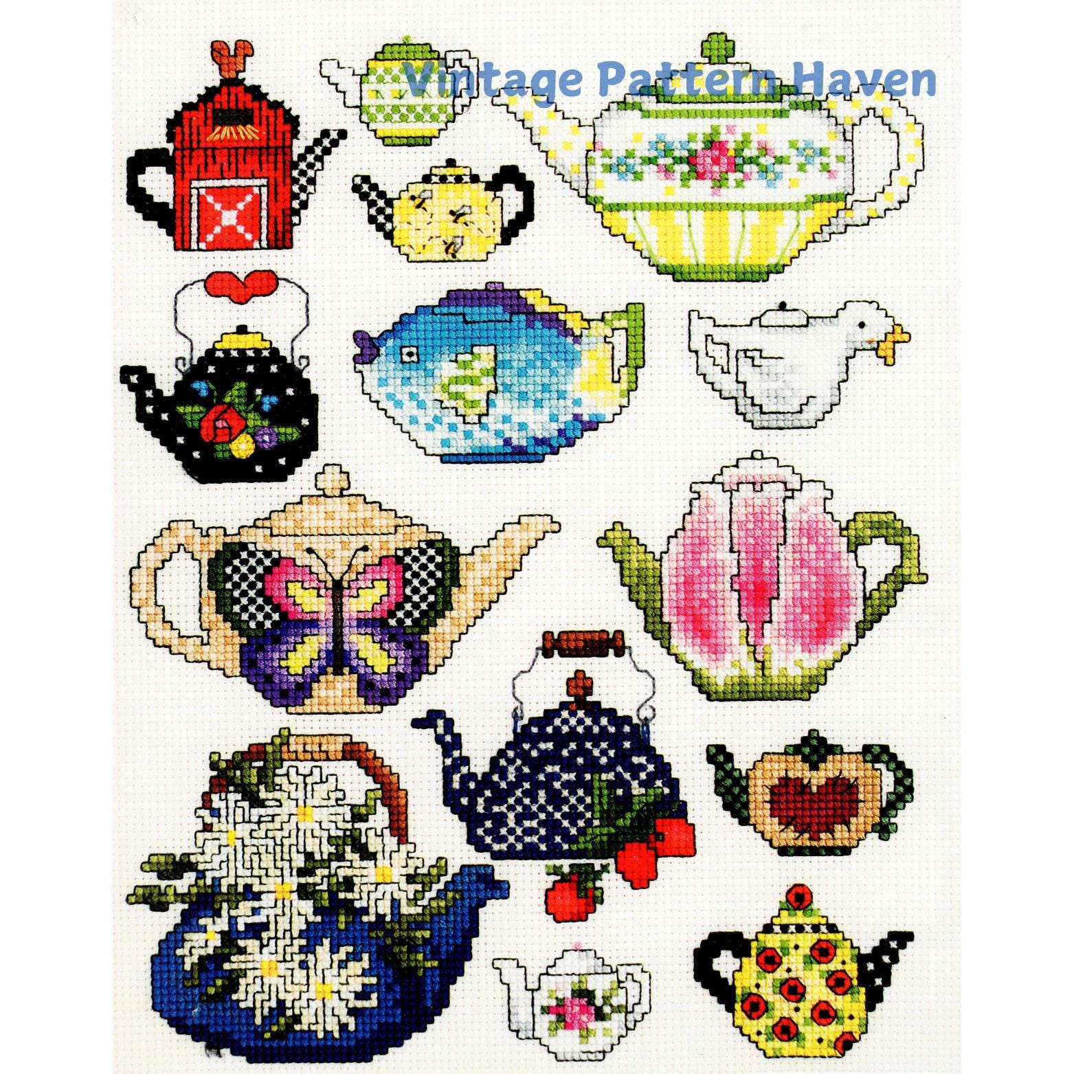 Vintage Teapot Cross Stitch Pattern PDF – 25 Charming Teapot Designs ...