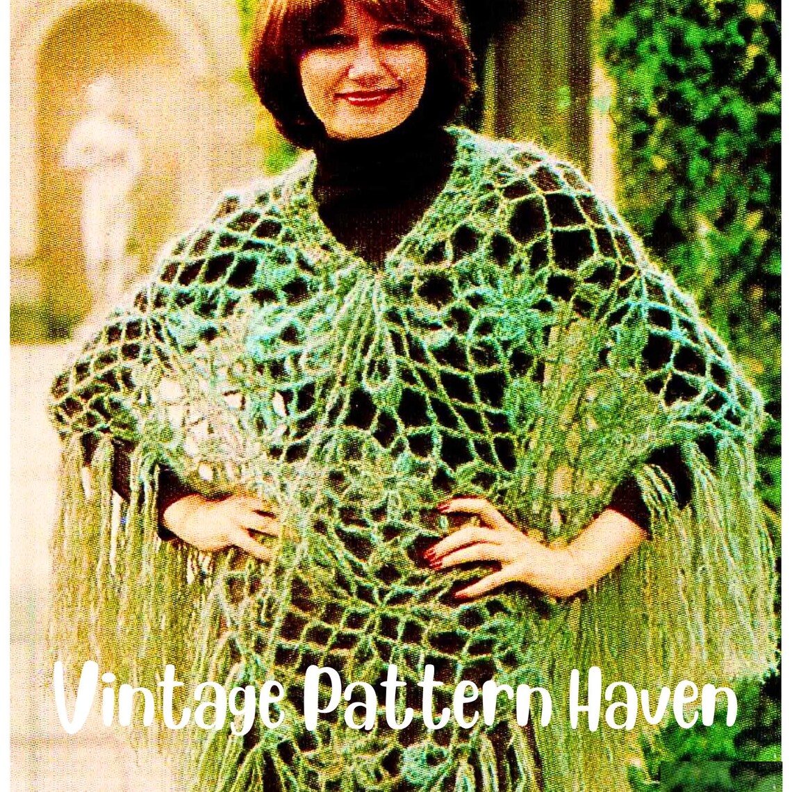 1970s Crochet Shawl Poncho Stole Pattern PDF – Boho Fringe Wrap ...