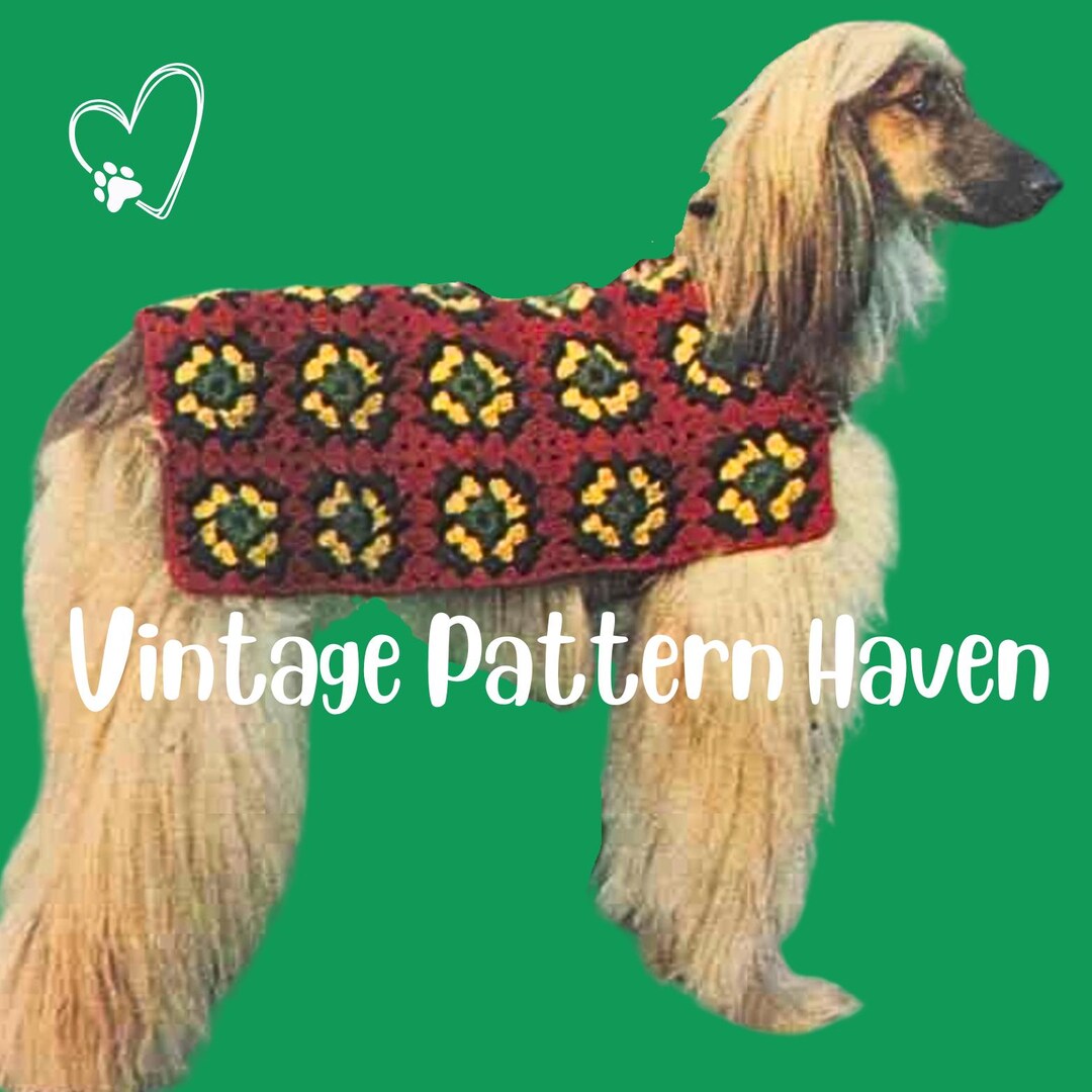 Vintage Crochet Pattern Granny Square Dog Coat – 1970s Retro Pet Jacket ...