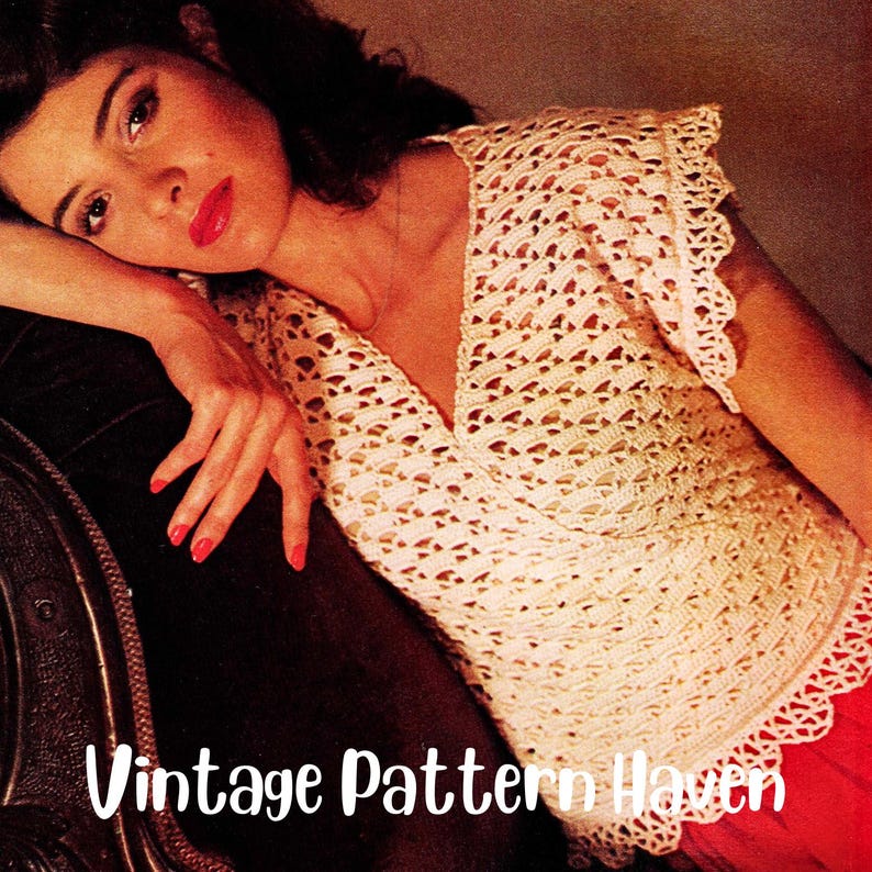 Vintage 1970s Filet Crochet Blouse Pattern – Romantic Lace Cross-over ...