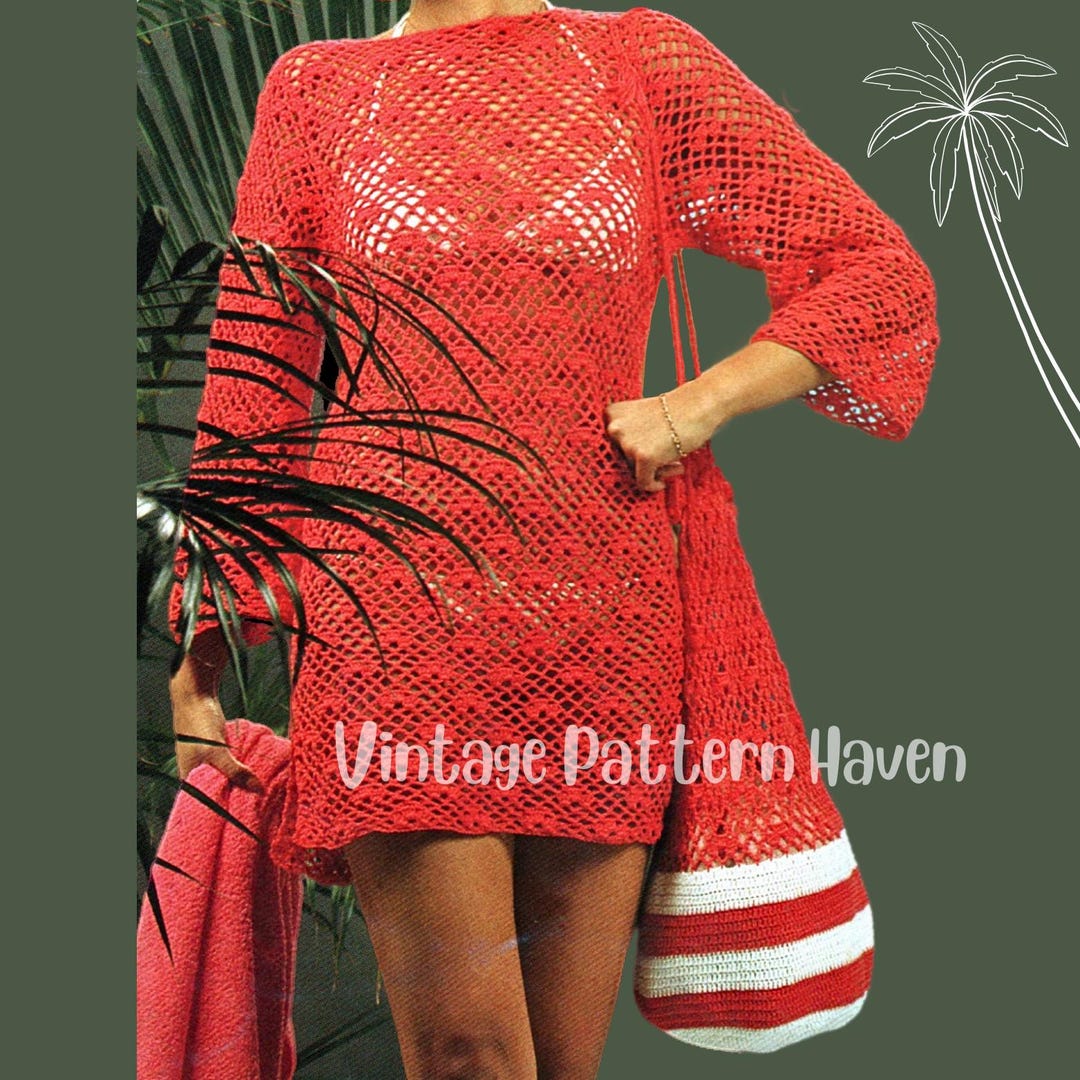 Mesh Crochet Beach Cover up & Bag Pattern PDF – Boho Mesh Tunic ...