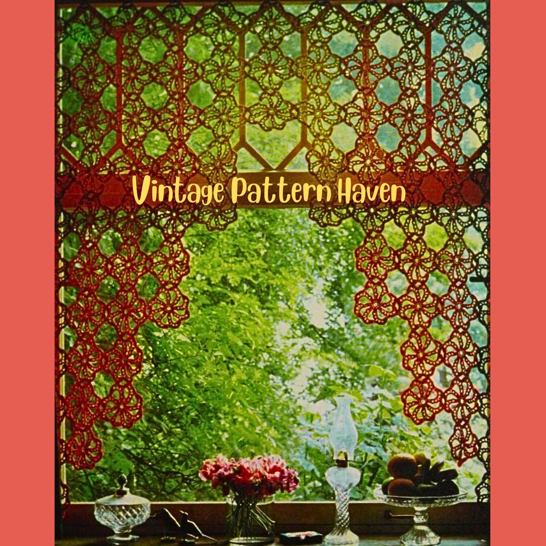 Vintage Crochet Curtain Pattern – 1970s Café Curtain – Catherine Wheel ...