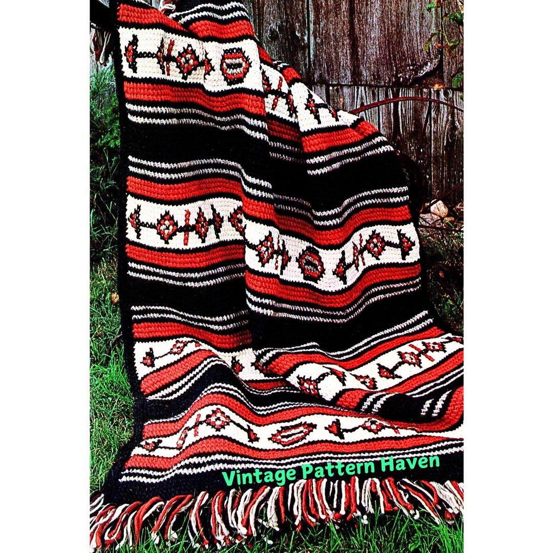 Vintage Southwestern Afghan Crochet Pattern – Striped Blanket PDF ...