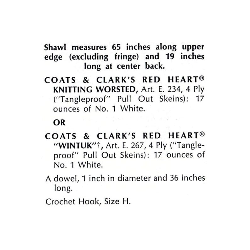 Vintage 1970s Crochet Shawl Pattern – Broomstick Lace Fringed Wrap ...