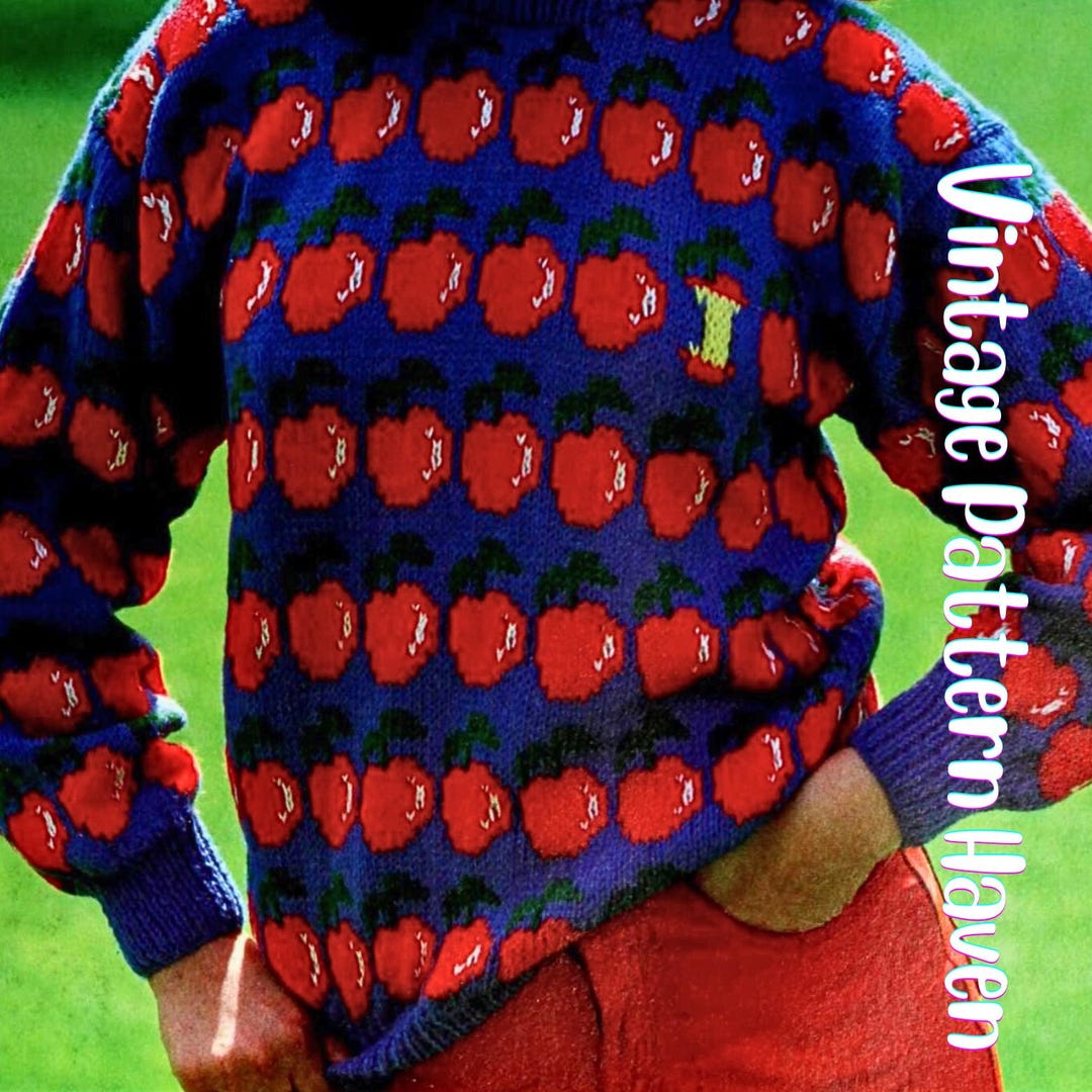 Apple Sweater Knitting Pattern PDF | Retro Novelty Jumper | Easy ...