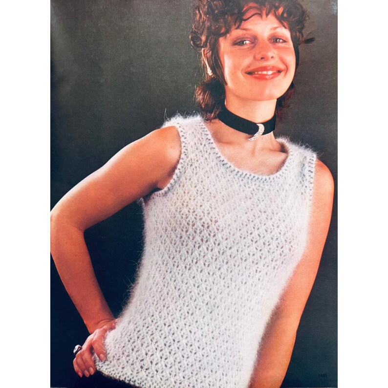 Vintage 1970s Lace Top Knitting Pattern Elegant Angora Evening Sweater ...