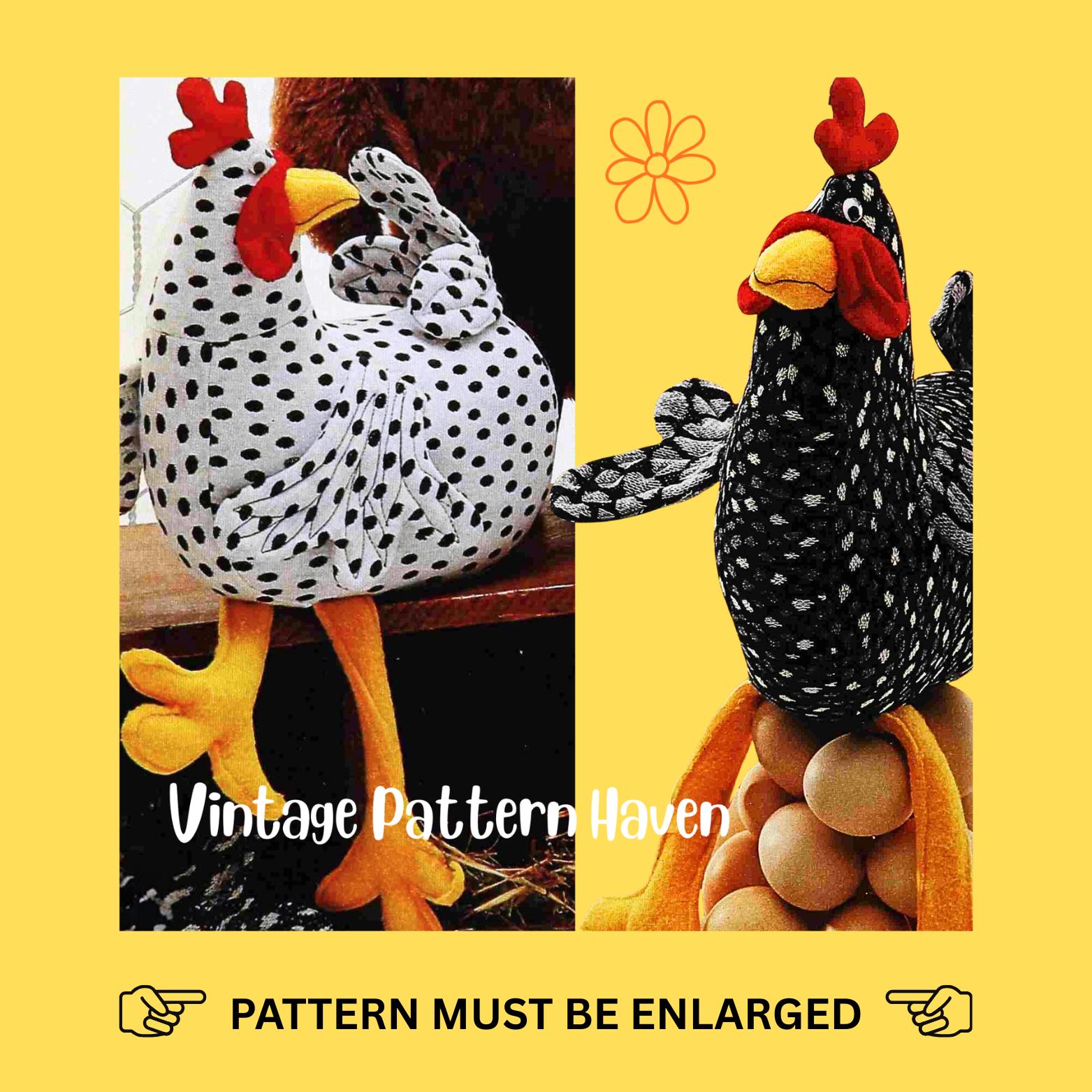 Vintage Fabric Chicken Sewing Pattern PDF | Enlarged Template Required ...