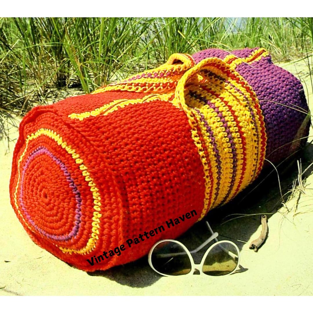 Vintage Striped Cotton Duffel Bag Crochet Pattern – Weekend Carryall ...