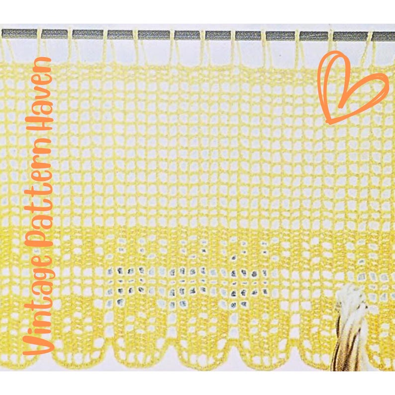 Vintage Crochet Valance Pattern – Filet Lace Café Curtain, DIY Window ...