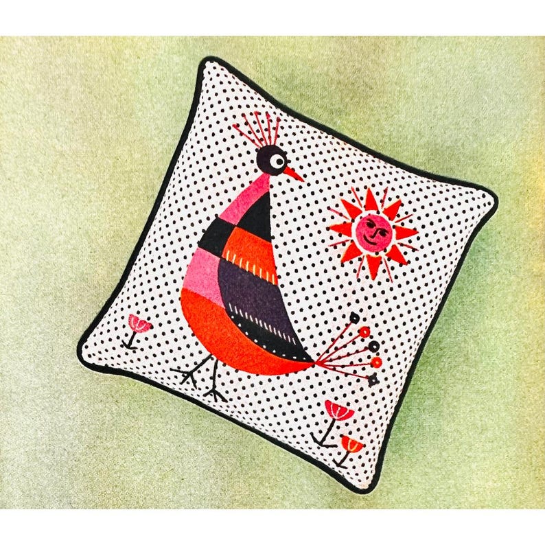 Vintage 1960s Bird & Lion Pillow PDF Pattern – Fun Appliqué and ...