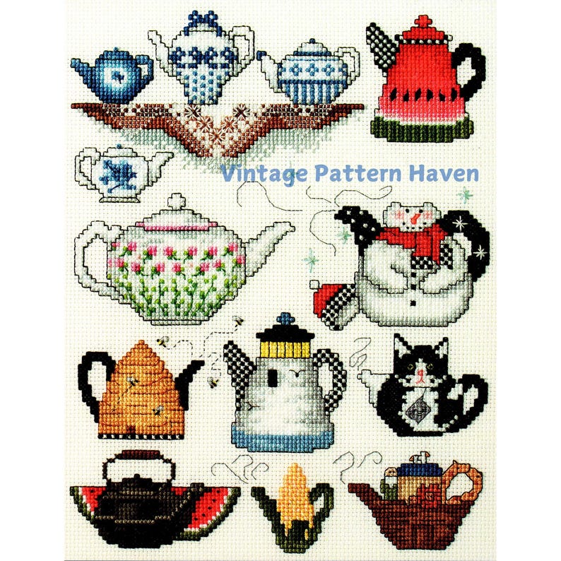 Vintage Teapot Cross Stitch Pattern PDF – 25 Charming Teapot Designs ...