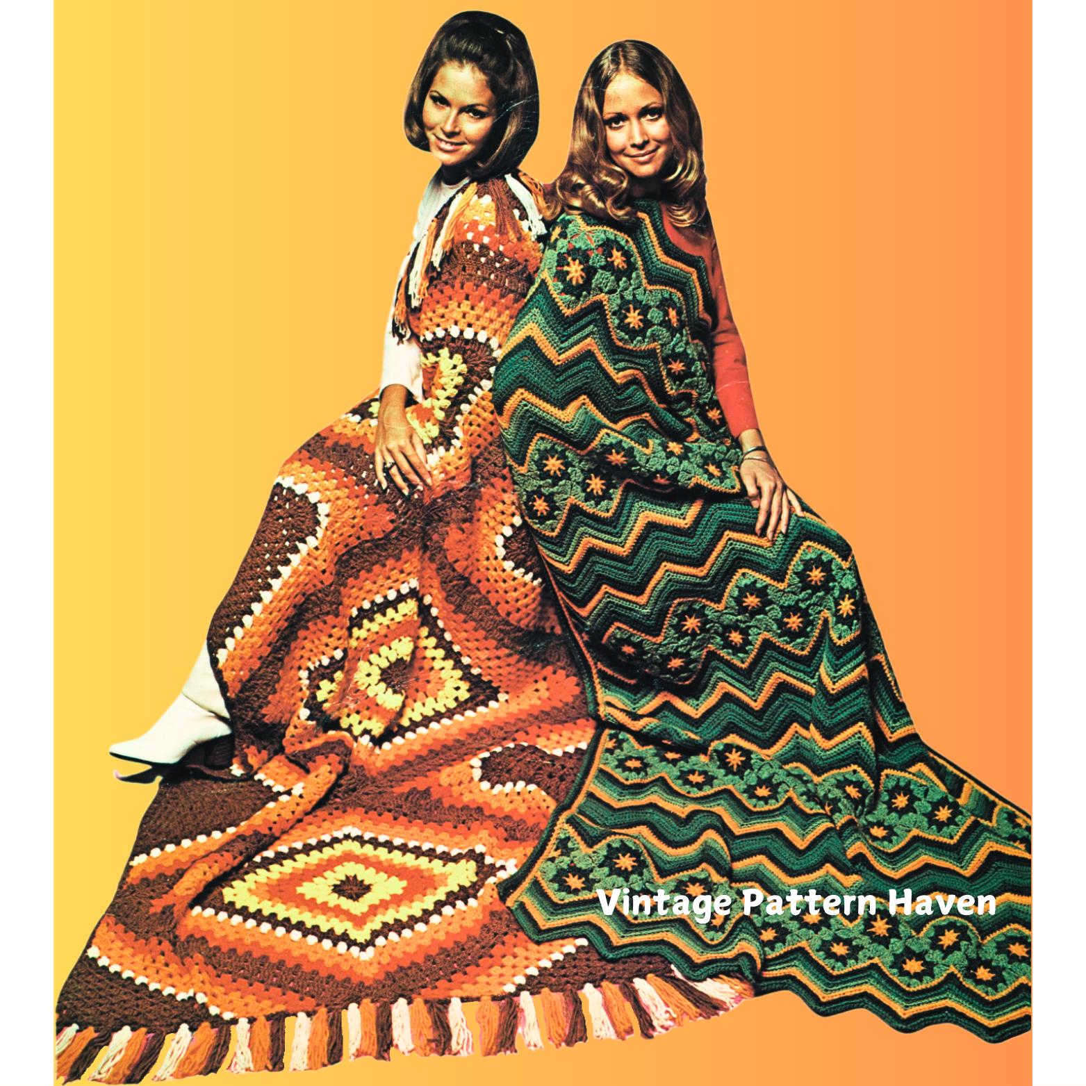 Vintage Crochet Afghan Patterns PDF – Diamond & Granny Ripple Blankets ...