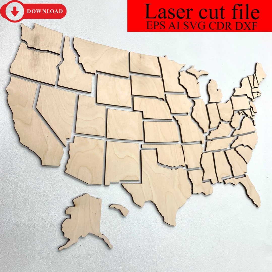 Laser Cut File USA Map Svg Eps Dxf Ai File United States Map Wall Art ...