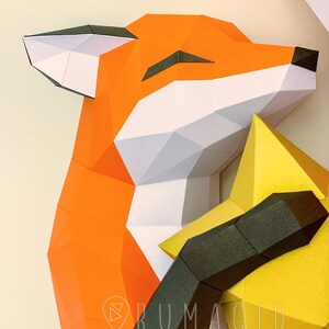Fox With Star Paper Cut Template - DIY Low Poly Papercraft for Nursery ...