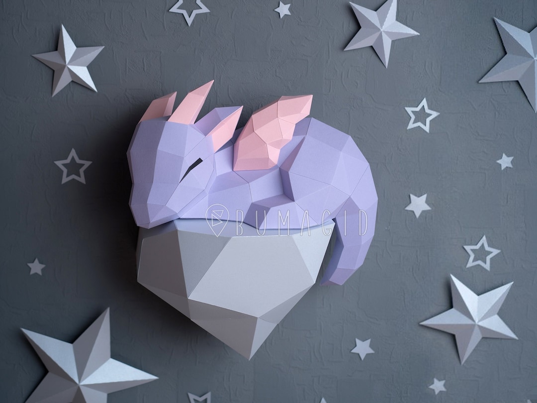 PDF TEMPLATE Dragon on a Rock : Low Poly Origami Papercraft 3D Paper ...