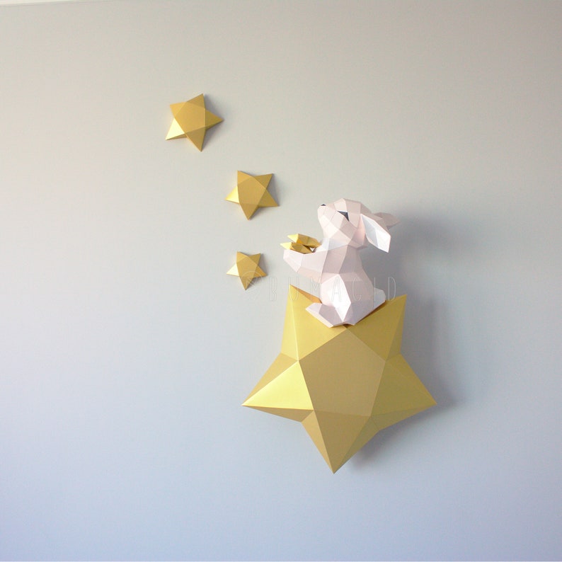 Plantilla PDF de conejito de papel sobre una estrella: conejito: modelo ...