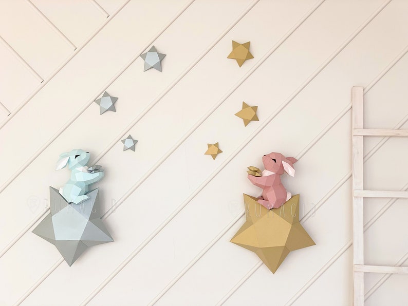 Plantilla PDF de conejito de papel sobre una estrella: conejito: modelo ...