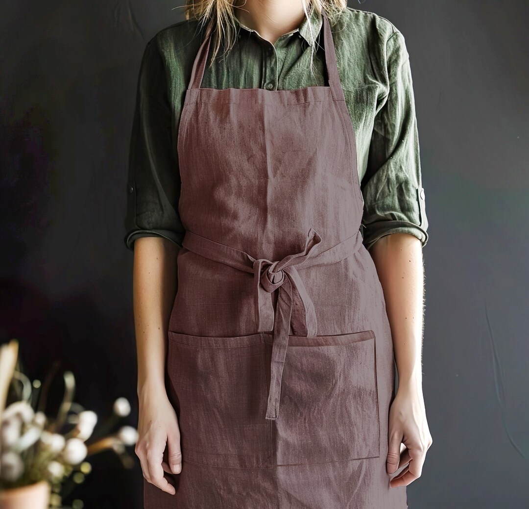 Linen Bib Apron for Women, Linen Classic Apron With Pockets. Farmhouse ...