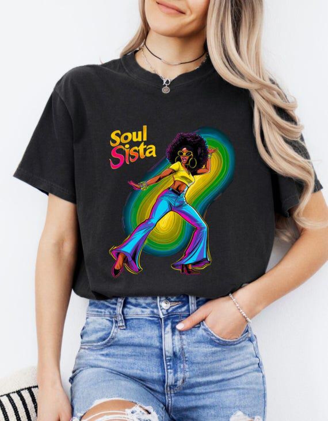 Funky 70's Soul Sista Tee - Oversized Comfort Fit - Neon Disco Dance T ...