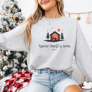 Rejoice Christ is Born Christmas Sweater: Nativity Scene Bible Verse ...
