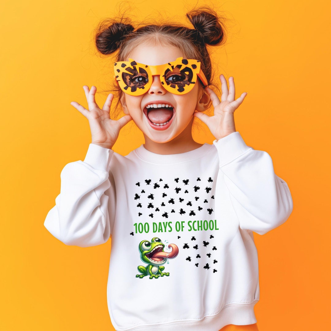 100 Days of School Frog Shirt - Fun Frog & Flies Sweater - Kids 100th ...