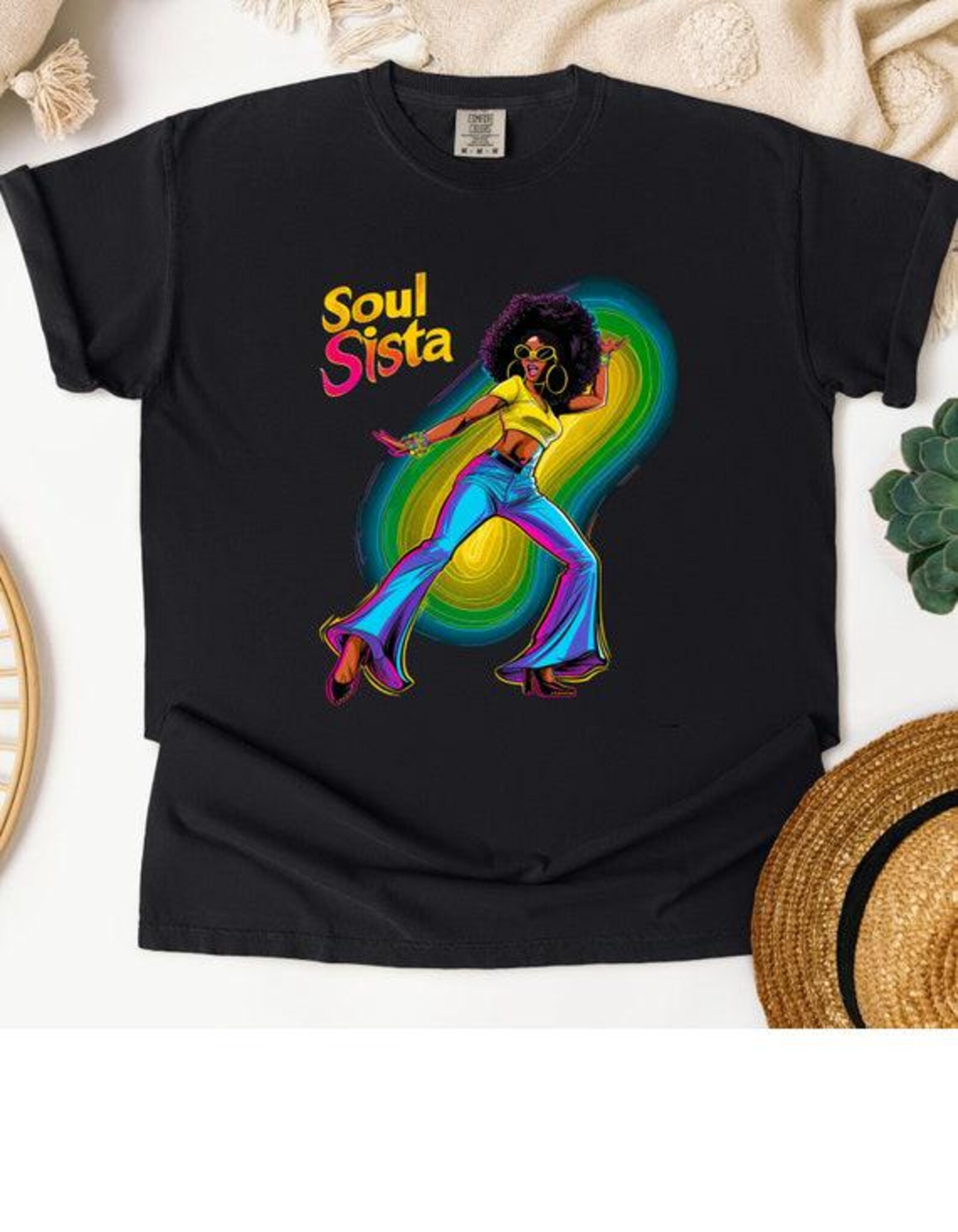 Funky 70's Soul Sista Tee - Oversized Comfort Fit - Neon Disco Dance T ...