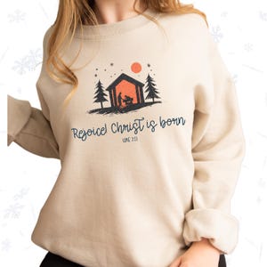Rejoice Christ is Born Christmas Sweater: Nativity Scene Bible Verse ...